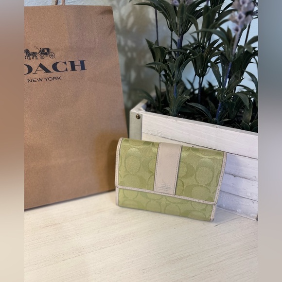 Coach | Bags | Coach Green And Cream Signature C Canvas Wallet | Poshmark